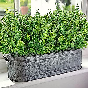 Artificial Boxwood (Pack of 8) UV Resistant Greenery Plants Plastic Hanging Plants Fake Stems Boxwood Shrubs for Home Farmhouse Garden Porch Office Wedding Indoor Outdoor Decor