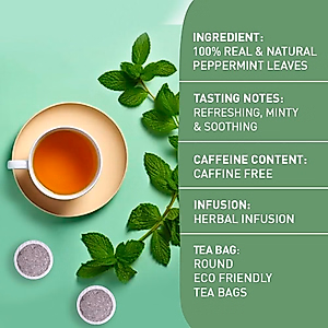 HANDPICK, Peppermint Tea Bags (100 Herbal Tea Bags) Caffeine Free, Non-GMO - Minty, Fresh & Cool flavor | Premium Round Eco Conscious Tea Bags