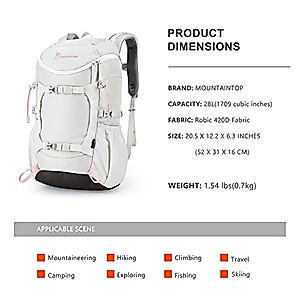 MOUNTAINTOP 28L Hiking Backpack for Women Outdoor Backpack for Camping Cycling and Traveling, 20.5×12.2×6.3 IN, Ivory