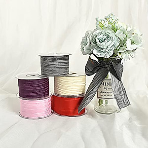 TONIFUL 2 Inch x 25 Yards Wide Beige White Crinkled Ribbon Silk-Like Wrinkled Ruffled Woven Solid Ribbons for Crafts Floral Bouquets Rustic Wedding Decorations Gift Wrapping Packaging Valentine's Day