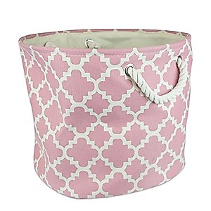 DII Collapsible Burlap Storage Basket or Bin with Durable Cotton Handles, Home Organizational Solution for Office, Bedroom, Closet, Toys, & Laundry (Small Round - 12x9), Rose Lattice