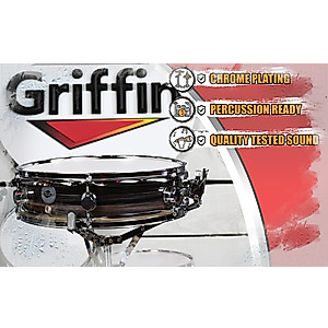 Piccolo Snare Drum 13" x 3.5" by GRIFFIN | 100% Poplar Wood Shell with Zebra Wood Finish & Coated Drum Head | Professional Marching Drummers Percussion Instrument with Bright Tone & Brilliant Attack