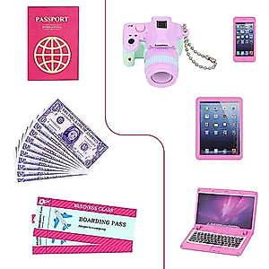 ZITA ELEMENT 24 Pcs 18 Inch Girl Doll Accessories Suitcase Luggage Travel Set Including 18 Inch Doll Clothes Luggage Pillow Blindfold Sunglasses Camera Computer Cell Phone Ipad and Other Stuff