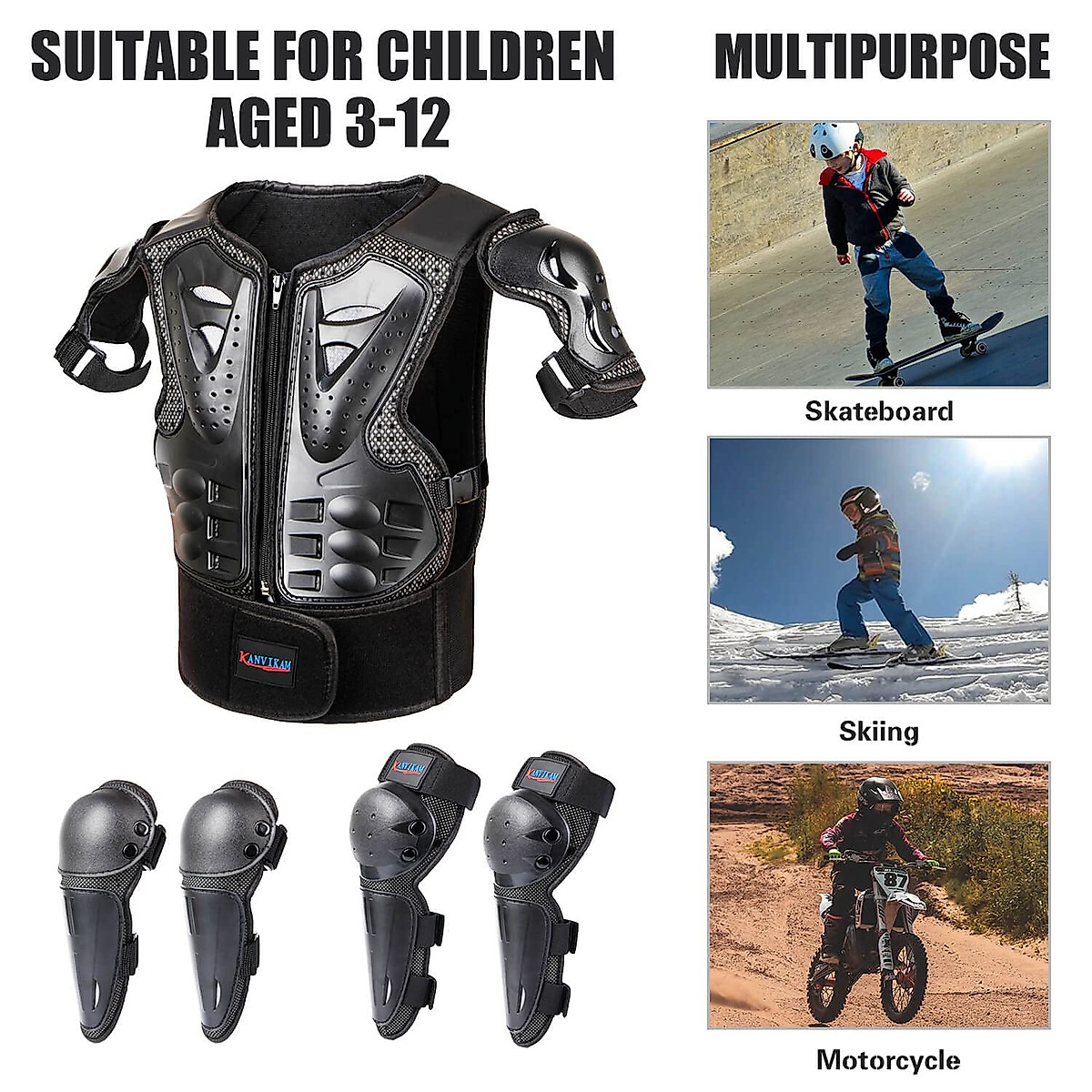 Kids Dirt Bike Gear- Motocross Body Armor Suit, Chest Spine Back Protector with Knee Eblow Pads for Cycling Bike Skateboard ATV Ski
