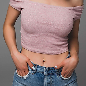 Pierced Owl CZ Crystal Bumble Bee Flower Top Belly Button Navel Ring (Rose Gold Tone)