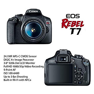 Canon EOS Rebel T7 DSLR Camera Bundle with Canon EF-S 18-55mm f/3.5-5.6 is II Lens + 2pc SanDisk 32GB Memory Cards + Accessory Kit