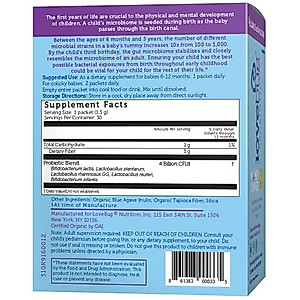 Lovebug Award Winning USDA Organic Probiotic for Babies | Multi-Strain 4 Billion CFU | Easy-to-Take Powder | Sugar Free | Ages 6-12 Months | 30 Packets