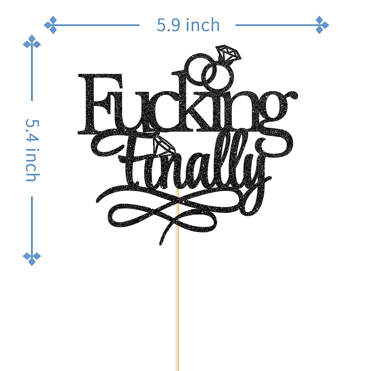 Fucking Finally Cake Topper - Funny Cake Topper for Wedding / Engagement / Bridal Shower Party Decorations - Finally Diamond Cake Decor - Black