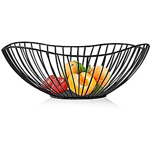 Metal Wire Fruit Basket, Black Fruit Bowl for Kitchen Counter, Fruit Holder Stand Storage Baskets for Countertop, Home Decor, Table Centerpieces, Vegetable Bowls for Fruits, Veggies, Snacks (Black)