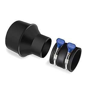 POWERTEC 70402 4" Hose to 2-1/2" Hose Cone Reducer and 2-1/2" Dust Control Flex Cuff with Adjustable Key Hose Clamps for Dust Collection on Power Tool and Vacuum