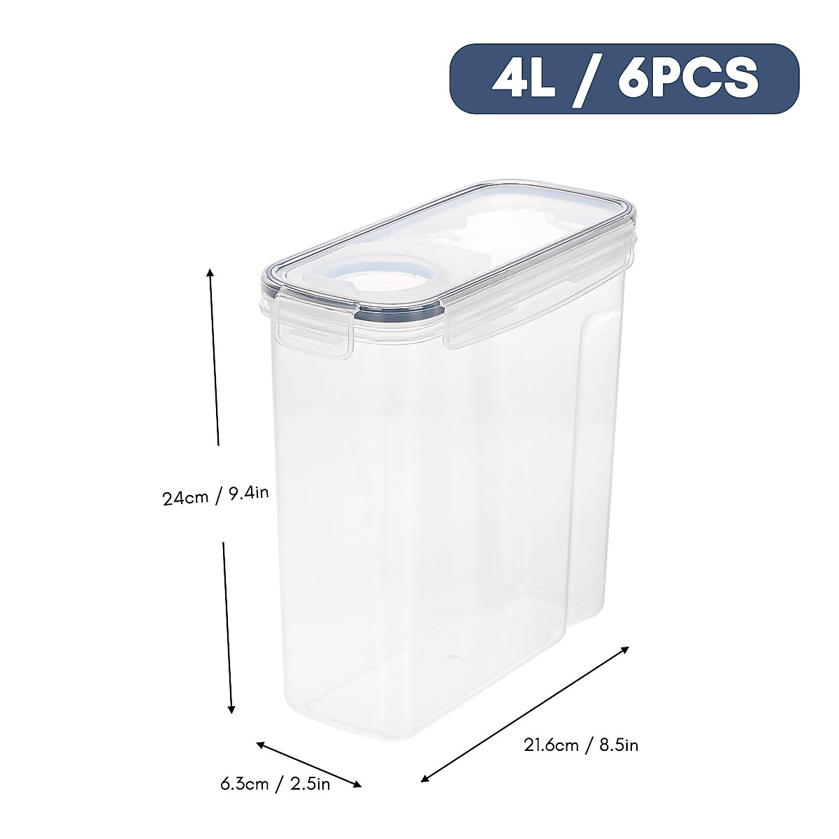 Moretoes Cereal Containers, 6pcs 4L 135oz Plastic Cereal Pantry Containers with Measuring Spoons, for Flour, Sugar, Rice