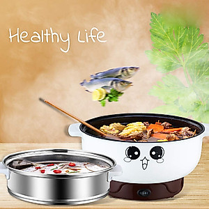 Electric Skillet with Lid Nonstick Multifunction Stainless Steel Small Electric Stockpot Hot Pot Skillet Steamed Egg Soup Porridge Fried Cooking 110V (2.8L, Electric Skillet)
