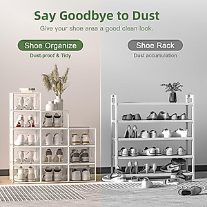 Kuject X-Large Shoe Storage Box Fit Size 11,Clear Plastic Stackable Shoe Organizer for Closet, Space Saving Stackable Sneaker Shoe Boxes Rack Container Bin Holders Case, 12 Pack Clear