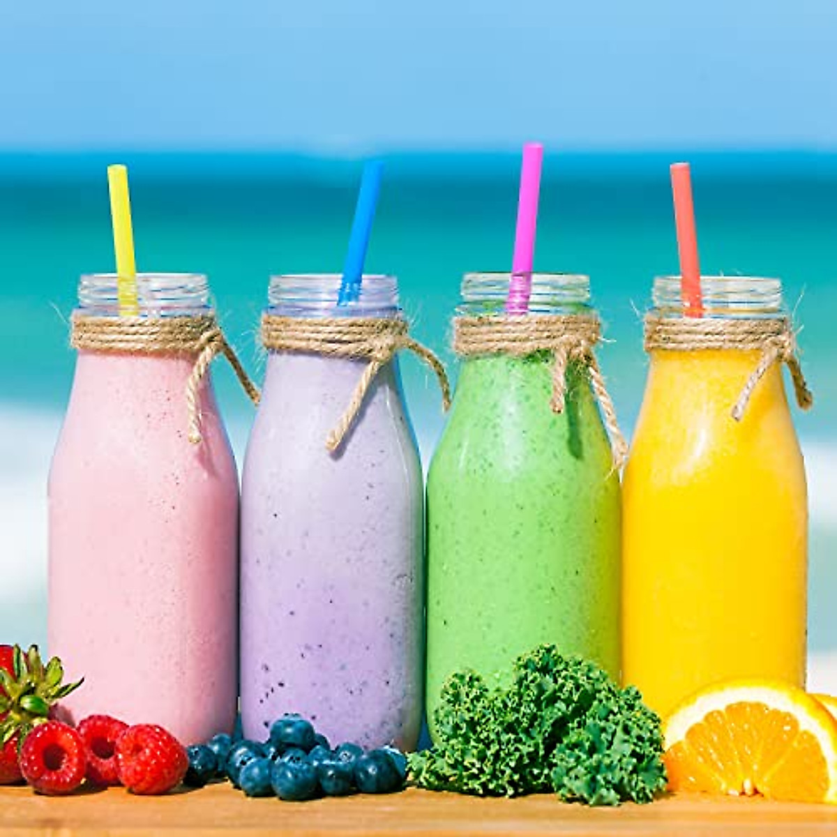 ALINK 1000 Count Assorted Colored Plastic Disposable Drinking Straws, Individually Wrapped Straight Party Straws - 7.75" x 0.23"