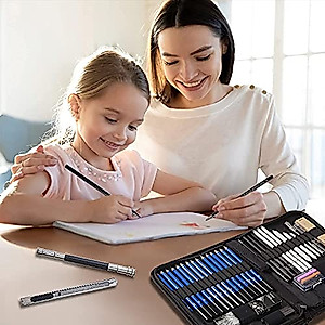 Prina 50 Pack Drawing Set Sketch Kit, Sketching Supplies with 3-Color Sketchbook, Graphite, and Charcoal Pencils, Pro Art Drawing Kit for Artists Adults Teens Beginner Kid, Ideal for Shading, Blending