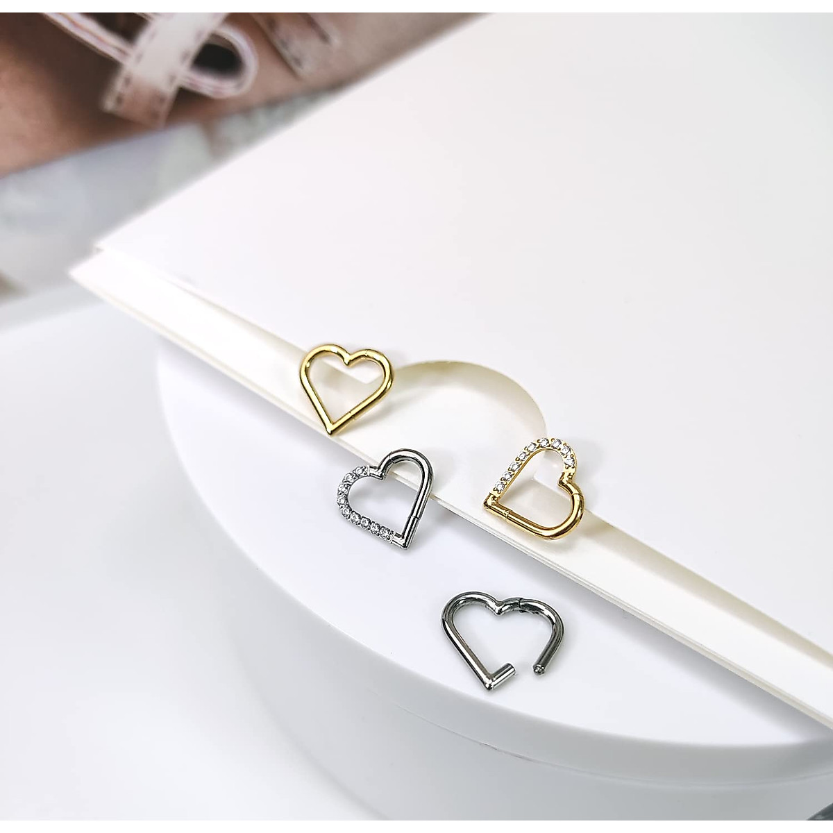 MeiziQL 16G G23 Titanium Daith Piercing Jewelry CZ Heart Daith Cartilage Earrings Tragus Helix Piercing Hoop Hypoallergenic Nose Piercing Jewelry for Women Men (CZ Heart-Goldr-8mm)