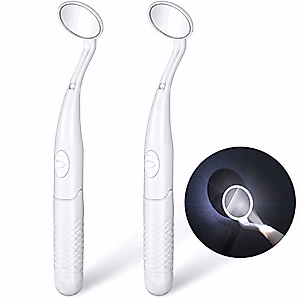 2 Pieces Dental Mouth Mirror with Light Oral Mirror LED Anti-Fog Teeth Mouth Dental Mirror Teeth Inspection Mirror Curve Angle Dentist Oral Care Tool Dentist Home Use Tools