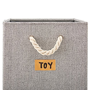 EZOWare Set of 3 Storage Baskets Cubes Bins with Cotton Rope Handle, Collapsible Boxes Organizer Container - Gray for Nursery toys Household items -13inch