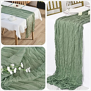 Fall Thanksgiving Table Runner Cheesecloth Table Runner 120 inch 10FT Rustic Gauze Table Runner for Wedding Party Baby Shower Friendsgiving Party Sheer Home Decorations (35x120“,Sage Green)