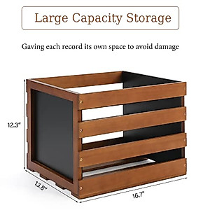 HYNAWIN Vinyl Record Storage Crate, Wooden Album Storage Holder Record Organizer Box, Brown