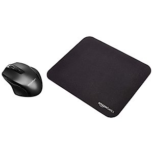 Amazon Basics Ergonomic Wireless PC Mouse - DPI Adjustable - Black & Gaming Computer Mouse Pad - Black