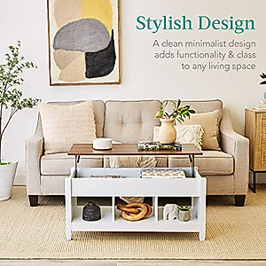 Best Choice Products Lift Top Coffee Table Hidden Storage Wooden Dining Accent Table Furniture for Living Room, Display Shelves - White/Brown