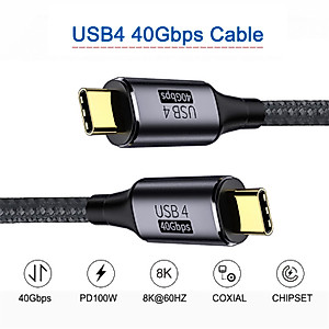JINPINCABLE USB4 Cable 40Gbps,100W Fast Charging,Compatible with Thunderbolt 4 3 and Type-c,8K @60Hz,for USB C Laptop, Smartphone, External SSD,eGPU,Docking Station,1Ft (2 Pack)