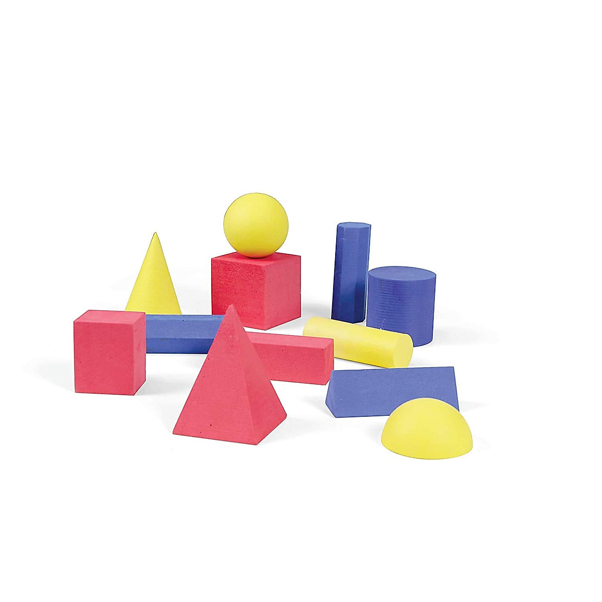 hand2mind Foam Geometric Solid Blocks, Assorted Colors, 3D Shapes (Set of 12)