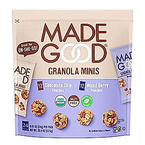 MadeGood Organic Granola Minis 24-Bag Organic Snack Variety Pack, Gluten Free Mon GMO Vegan Nut Free Individually Wrapped Snack Packs