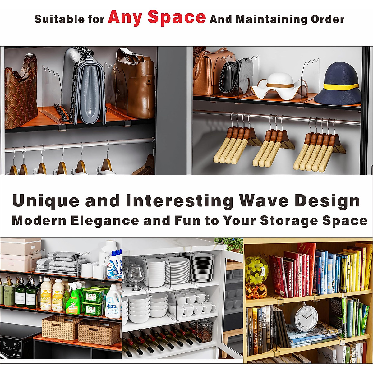 Yieach 6 PCS Acrylic Shelf Dividers for Closet Organization,Clear Closet Shelf Organizer for Wood Closet Separator,Perfect for Sweater, Shirts, Purse, Bookshelf, Handbags in Bedroom Cabinets Shelves