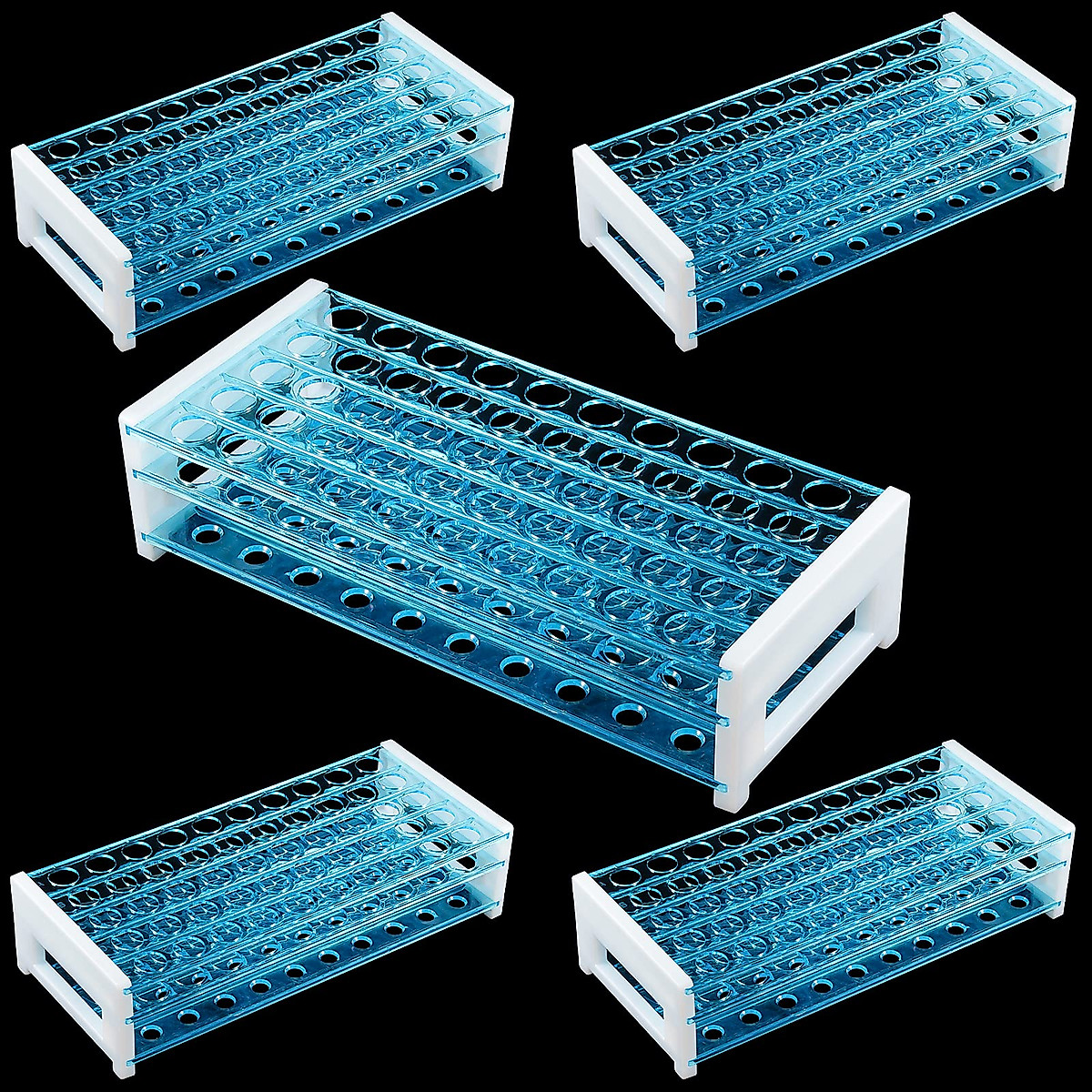 HOIGON 5 Pack 50 Holes Plastic Test Tube Rack, Detachable Lab Test Tube Rack Holder for 13/16 mm Tubes, Light Blue