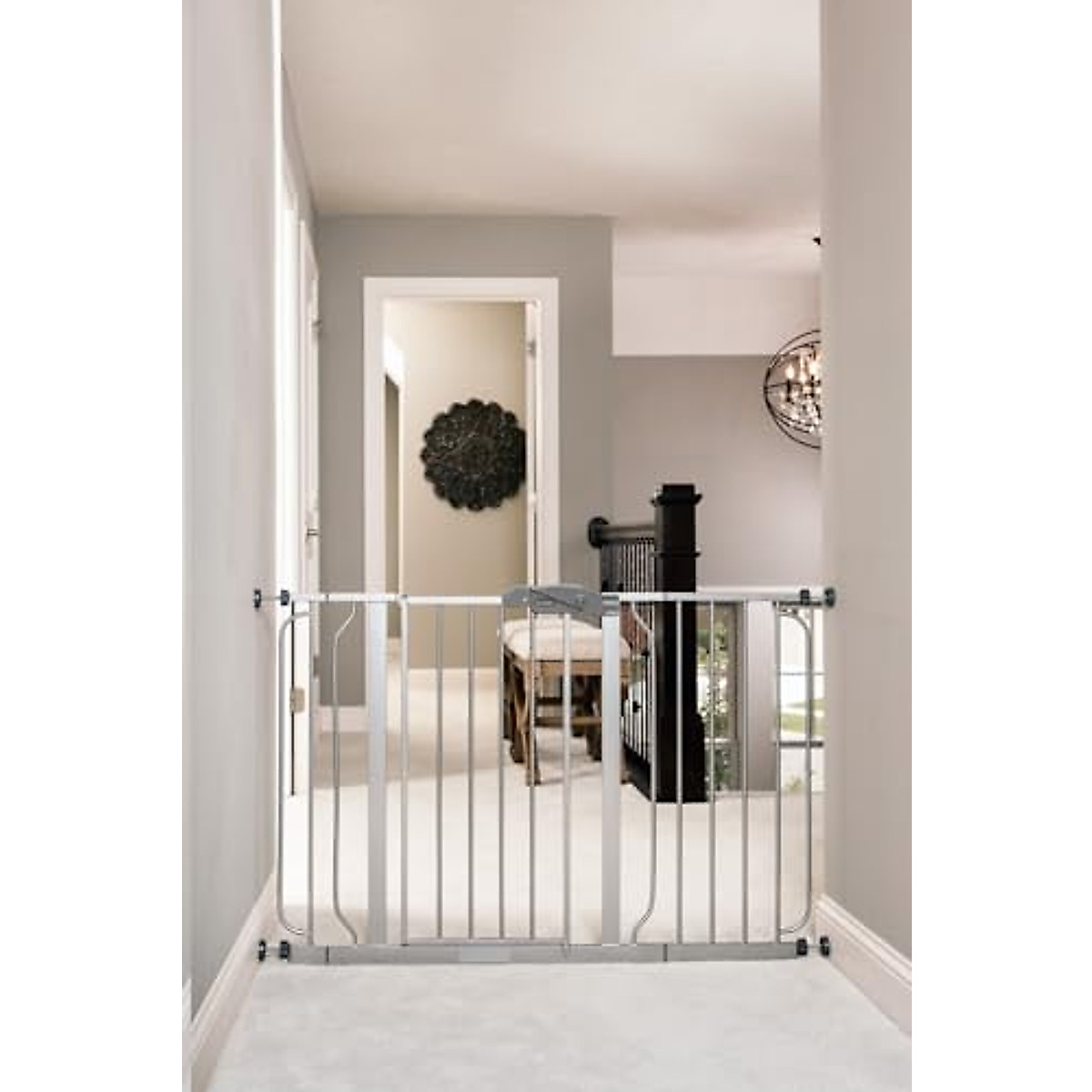 Regalo Easy Step 49-Inch Extra Wide Baby Gate, Includes 4-Inch and 12-Inch Extension Kit, 4 Pack of Pressure Mount Kit and 4 Pack of Wall Mount Kit, Platinum - Total Pack of 1