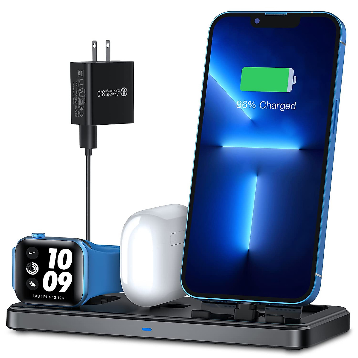 3 in 1 Charging Station for Apple Devices Foldable Charging Stand with 18W Adapter Compatible with iPhone Series AirPods Pro/3/2/1 Charging Dock for iWatch Series SE/7/6/5/4/3/2/1
