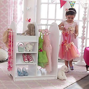 KidKraft Wooden Fashion Pretend Dress-Up Station Children's Furniture with Storage and Mirror - White, Gift for Ages 3+