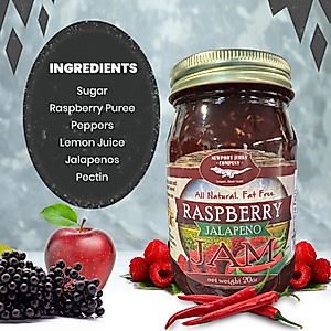 Newport Jerky Company All Natural Gourmet Raspberry Jalapeno Jam | Classic Spread for Burgers, Sandwiches, Toast, Cream Cheese, Charcuterie | Made in the USA! | Large Re-Usable 20 oz Glass Jar | FAT FREE, GLUTEN FREE & ALL NATURAL