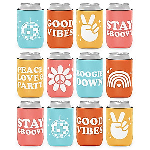 12-Pack Retro Bachelorette Party Can Cooler 70s Theme Beverage Sleeves Favor for Disco Bridal Shower Party Supplies Hippies Groovy Party Decorations