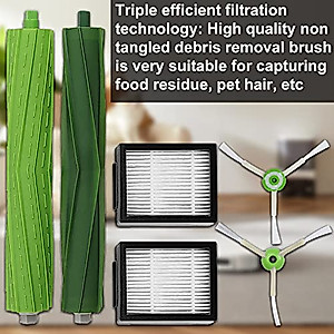 Replacement parts accessories compatible with irobot Roomba i3 i3+ i4 i6 i6+ i7 i7+ i8+/Plus E5 E6 E7 I, E&J series vacuum cleaner, 1 set multi-surface rubber brushes, 3 air filters ＆ 3 side brushes.