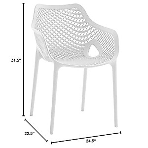 Meridian Furniture 329White Modern | Contemporary Patio Dining Chair with Polypropylene Plastic, Weather Resisting for Indoor or Outdoor Use, Set of 4, 22.5" W x 24.5" D x 31.5" H, White