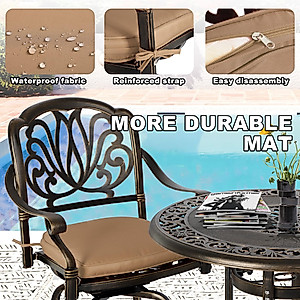 Grepatio Outdoor Cast Aluminum Swivel Bar Stools Set of 2, Patio Height Bartools Chairs, 2 Piece Patio High Dining Bistro Chairs for Garden Backyard with Cushion (Khaki)