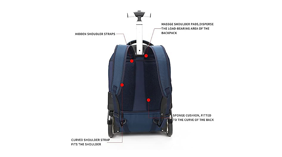 AOKING 20 Inch Rolling Backpack - Water Resistant Travel Bag