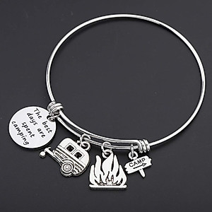 KUIYAI Happy Camping Bracelet The Best Days Are Spent Camping Bangle Camper Jewelry Camping Lovers Gift (Camping Bracelet)