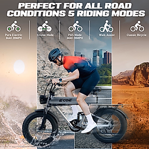 Adult Electric Bike 1200W Motor 32MPH, 48V 20AH Removable Battery EBike 20x4.0 Fat Tires, Beach Mountain Off-Road E Bbikes with Dual Shock Absorbers Bicicletas