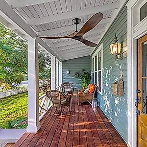 Ceiling Fan No Lights 70" Large Ceiling Fan, Outdoor Ceiling Fan for Patio, Wooden Ceiling Fan Damp Rated 3 Blade Large Airflow Indoor Outdoor Farmhouse Ceiling Fan for Exterior House Porch Gazebo