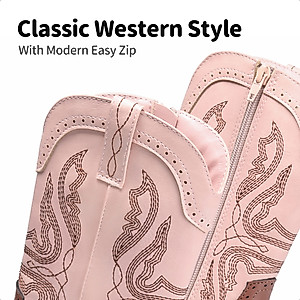 DREAM PAIRS Cowgirl Boots for Girls Boys Cowboy Boots Kids Western Embroidered Mid Calf Riding Shoes with Walking Heel Toddler/Little Kid/Big Kid,Size 9 Toddler,Pink/Brown,SDBO2222K