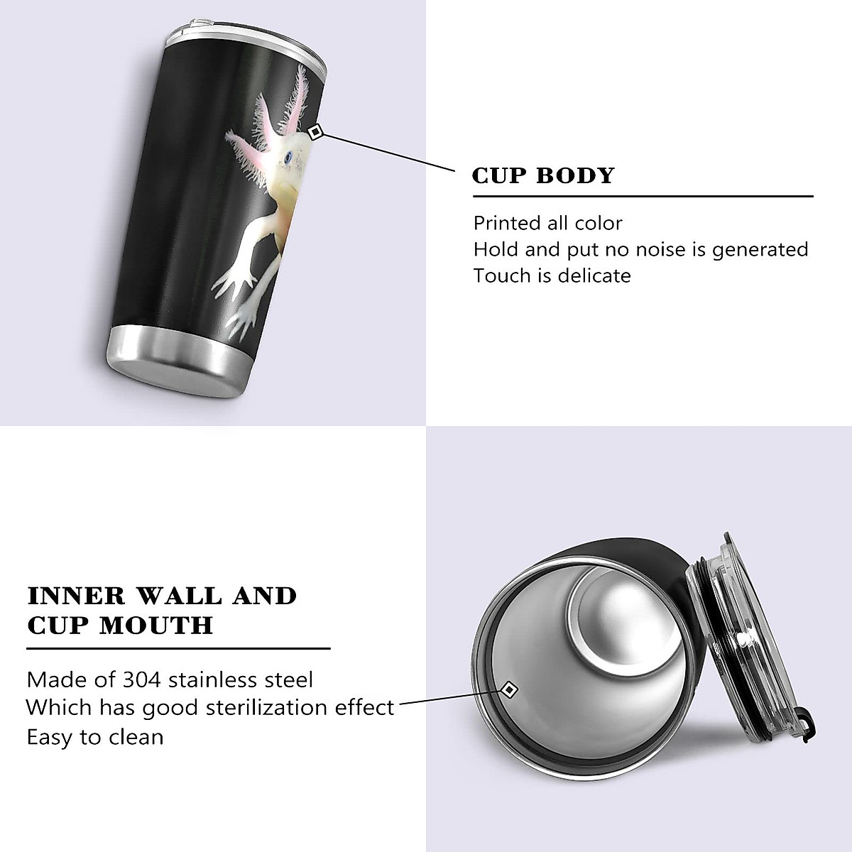 Yasala Tumbler Axolotl Insulated Coffee Cup Back to School Beverage Container Office Travel Mug with Straw and Lid Double Wall Stainless Steel 20oz