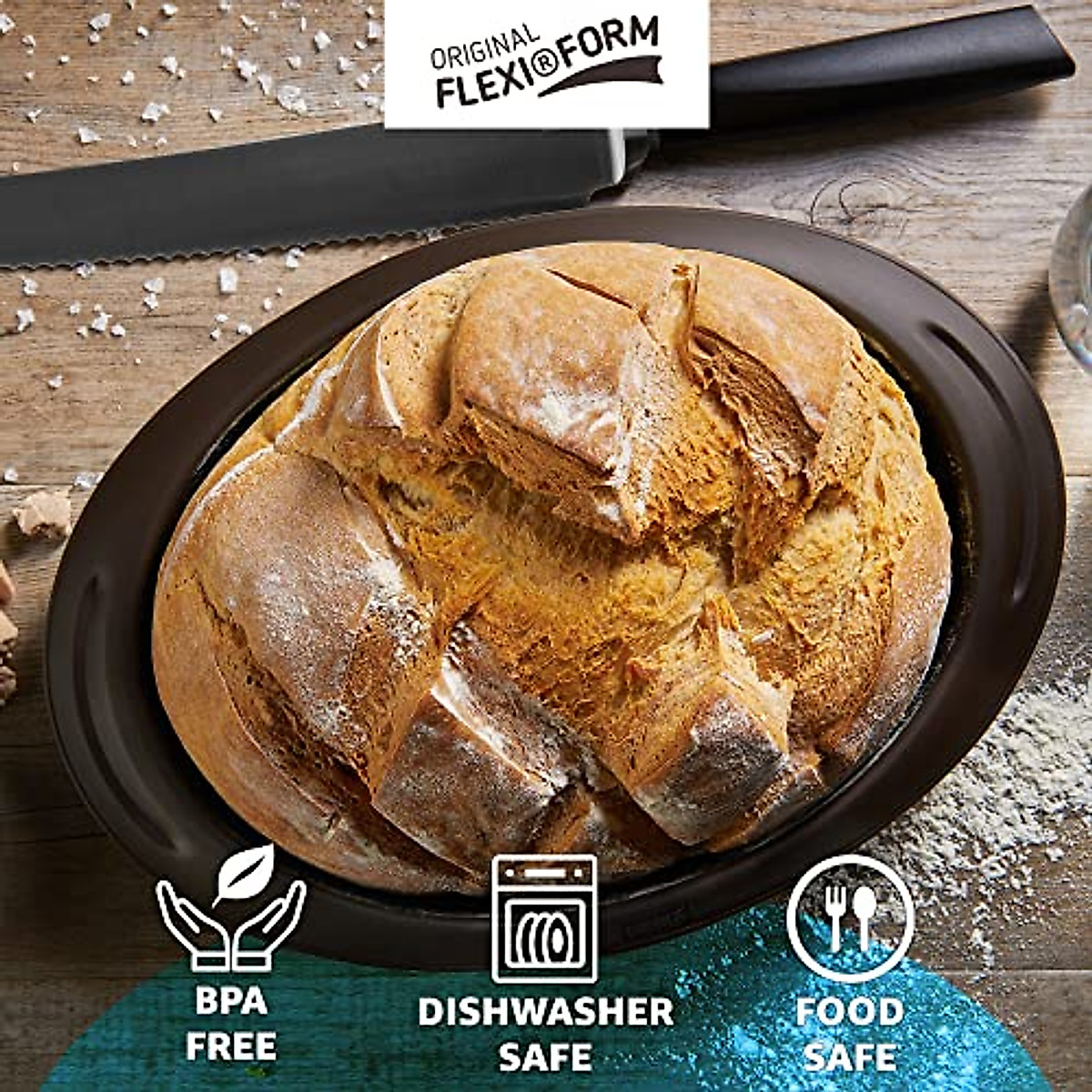 LURCH Germany Flexiform Oval Bread Pan For Baking All Kinds Of Bread | Mold Is Made Of 100% BPA-Free Premium Platinum Silicone | 9.4" x 7.1" - Brown