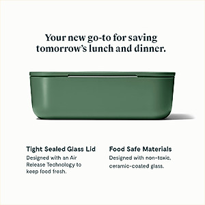 Caraway Glass Food Storage, 10 Cup Glass Container,Ceramic Coated Food Container,Easy to Store, Non Toxic, Non Stick Lunch Box Container with Glass Lids. Dishwasher, Oven,Square Shape,Sage