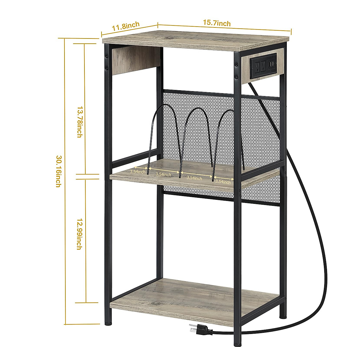 3 Tier Nightstand with Charging Station, End Table with USB Ports & Outlets, Small Side Table for Small Spaces, Narrow Bedside Table with Storage, Couch Table & Sofa Table for Living Room, Bedroom