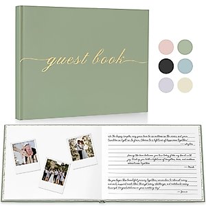 Wedding Guest Book - Elegant Guest Book for Wedding Receptions and Baby Shower, Polaroid Guest Book for Wedding and Celebration Events -100 Blank & Lined Pages for Guest Sign in and Photos - Green
