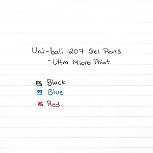 Uniball Signo 207 Retractable Gel Pens - Medium Point - 6 Black with 6 Blue Ink Pens (Total of 12 Pens)